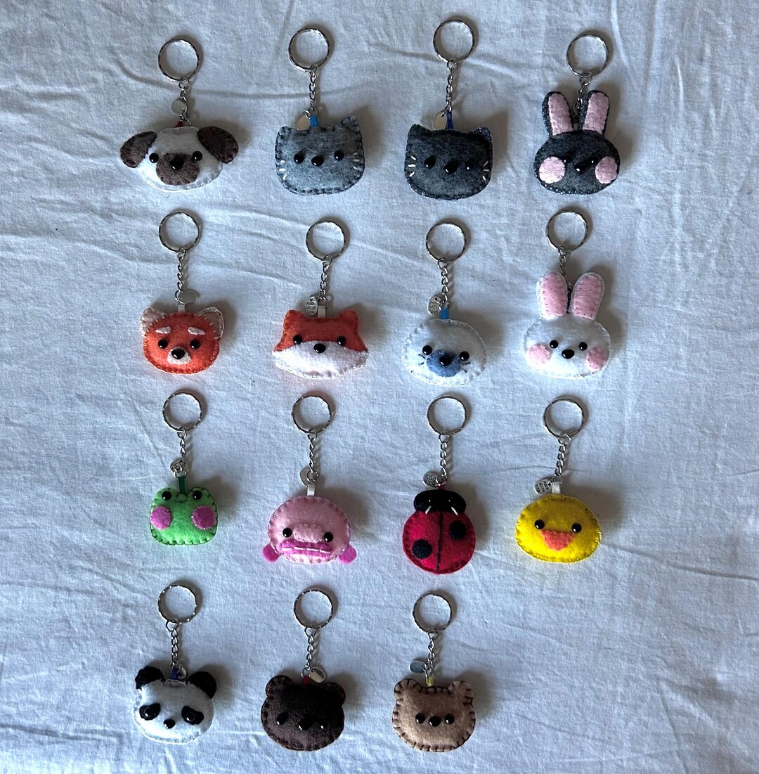 Cute Custom Handmade Hand Sewn Felt Animal Keychain Keyring, Animal ...