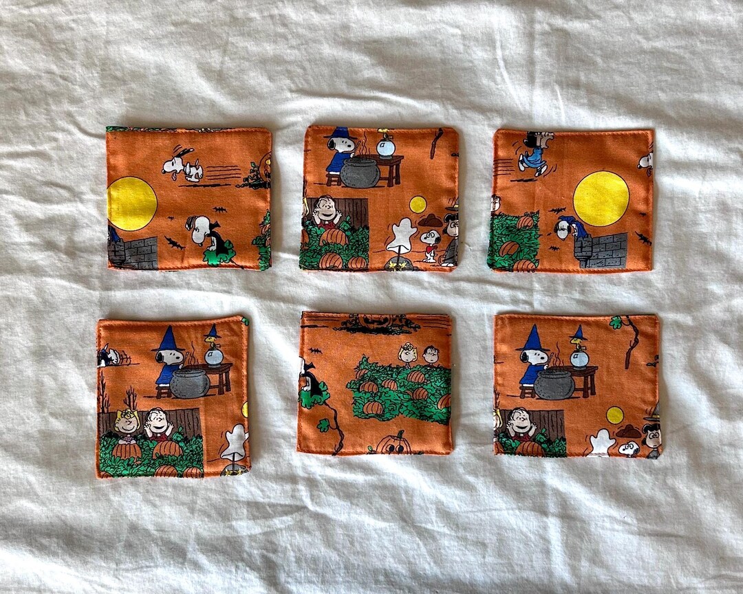 Set of Six Fall Halloween Themed Snoopy and Peanuts Gang Coasters ...