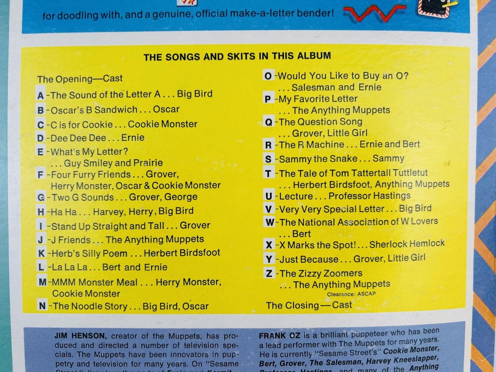 The Muppet Alphabet Album Vinyl Record, Jim Henson's Muppets From ...