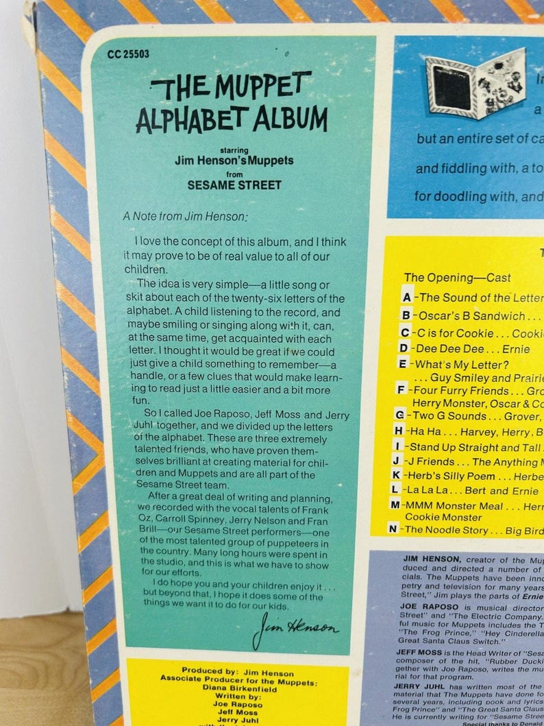 The Muppet Alphabet Album Vinyl Record, Jim Henson's Muppets From ...