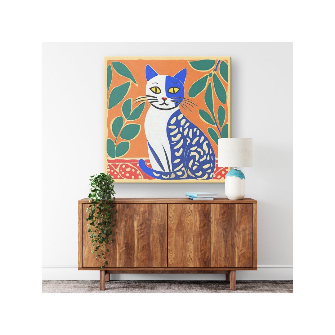 Blue Tuxedo Cat Matisse Art Print: MCM Bauhaus Wall Decor - Etsy