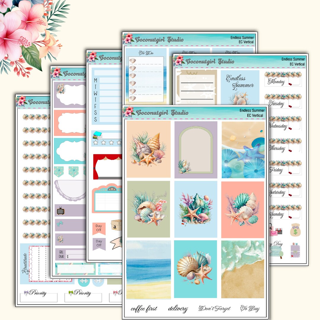 Endless Summer Weekly Kit Beach Seashells Pastel EC Vertical Happy ...