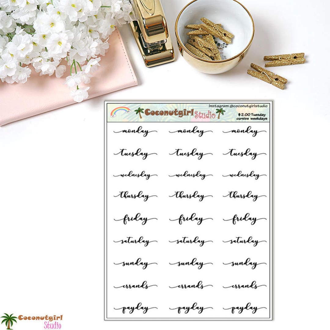 Cursive Weekdays | Script | Planner Stickers - Etsy