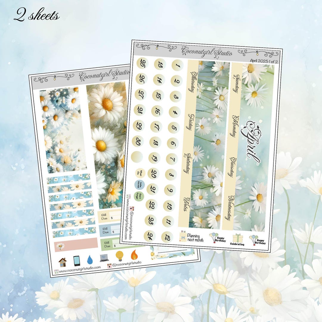 April 2025 Monthly Overview Kit Daisies EC Vertical Hobonichi Cousin - Etsy