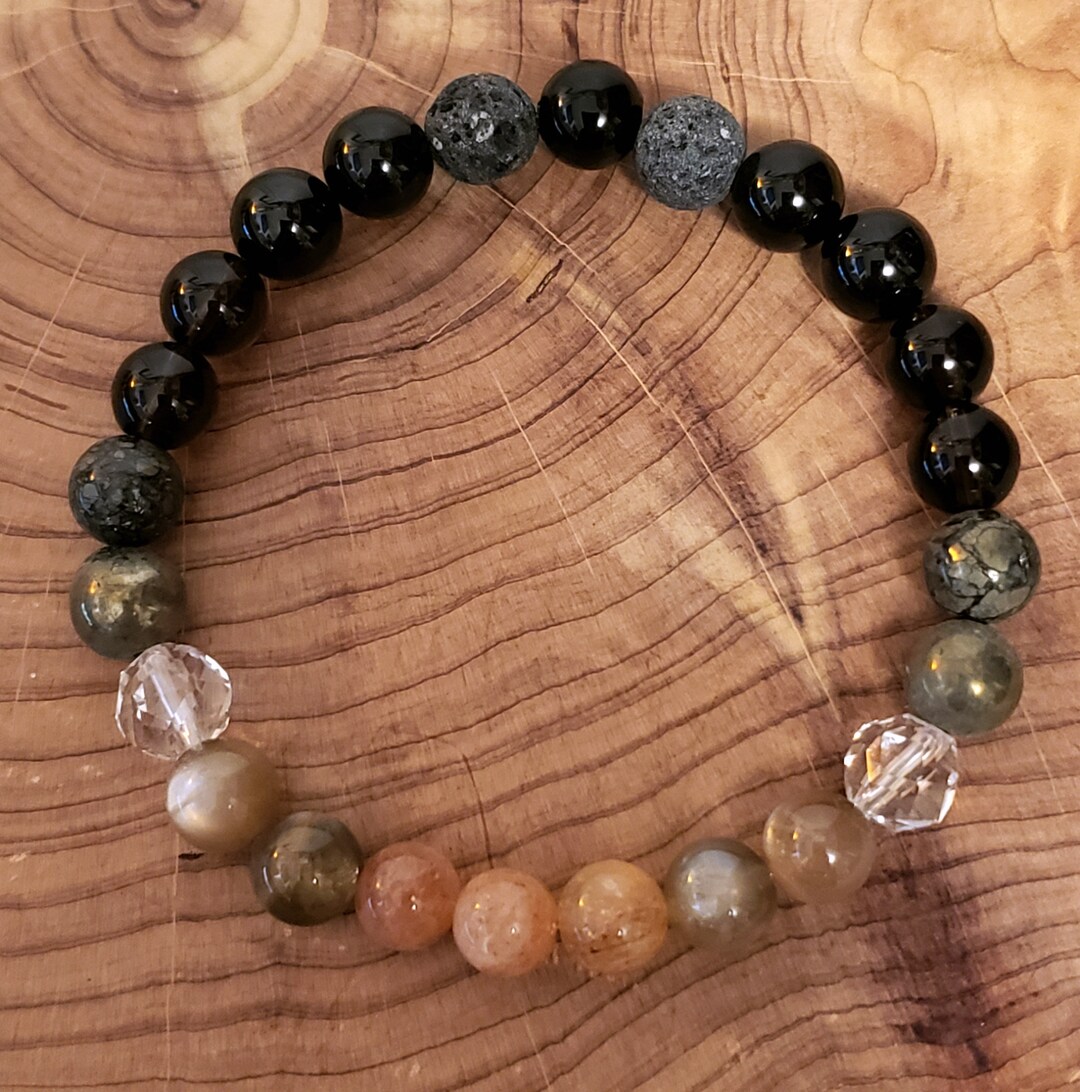 Positive Energy Gemstone Bracelet: Sunstone, Pyrite, Quartz & Lava - Etsy
