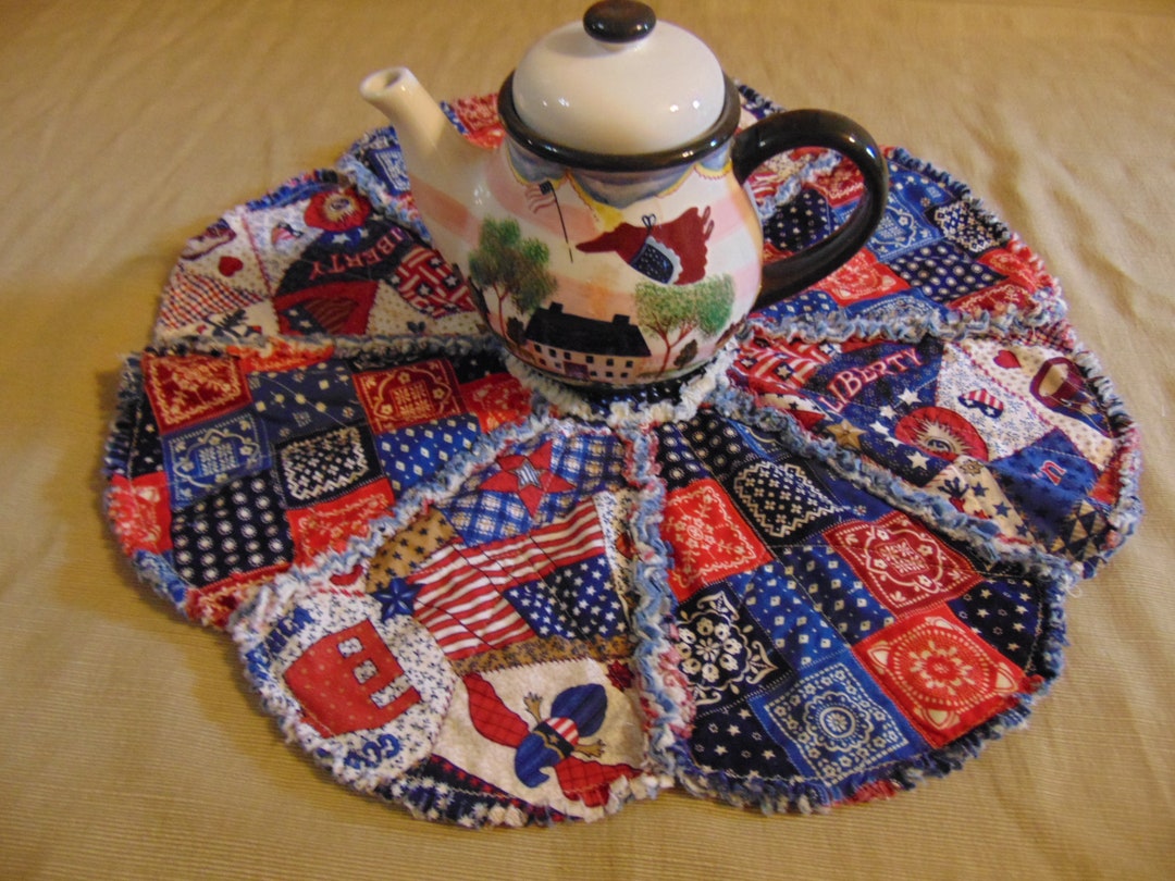 Patriotic Americana Country Patchwork 20 Rag Quilt Candle Mat Table ...