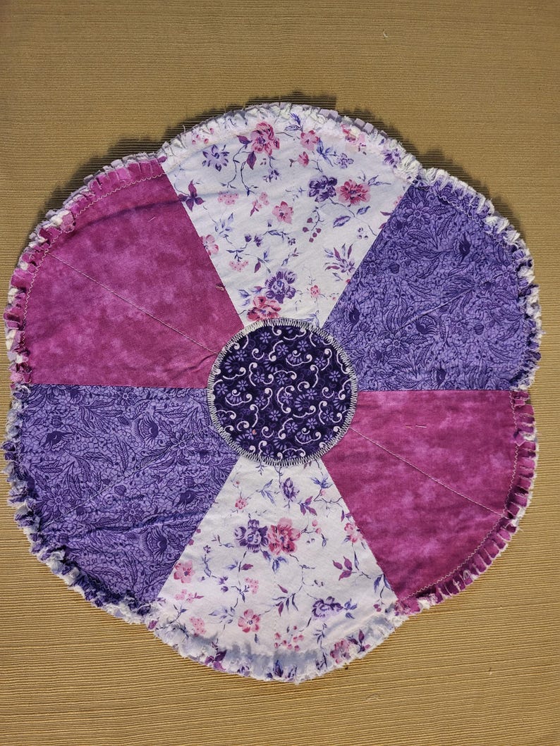 13" Round Rag Quilt Patchwork Centerpieces Place Mats Choice of Colors ...