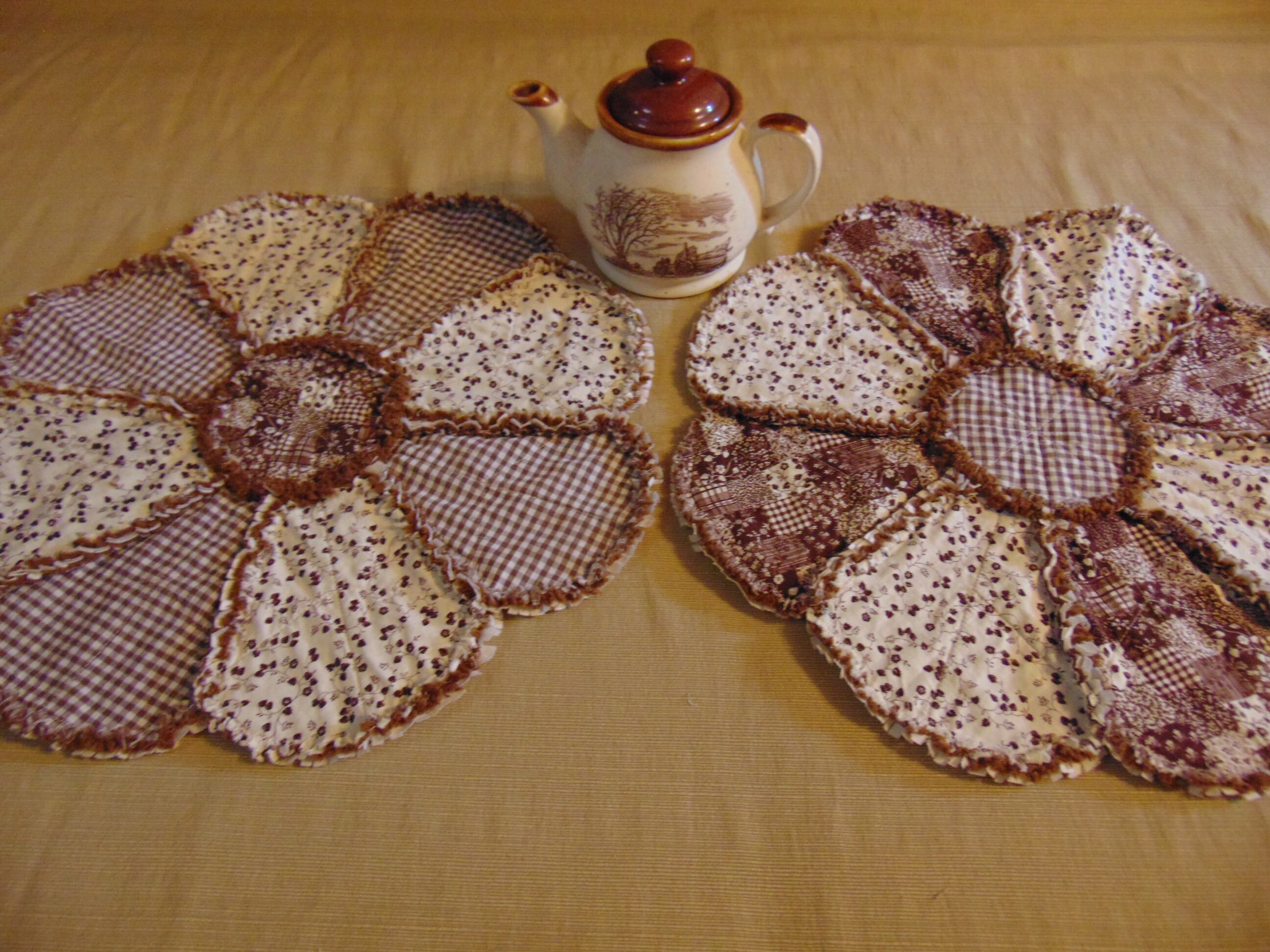 Rag Quilt Country 16" Table Candle Mat Table Centerpiece Ivory Brown ...