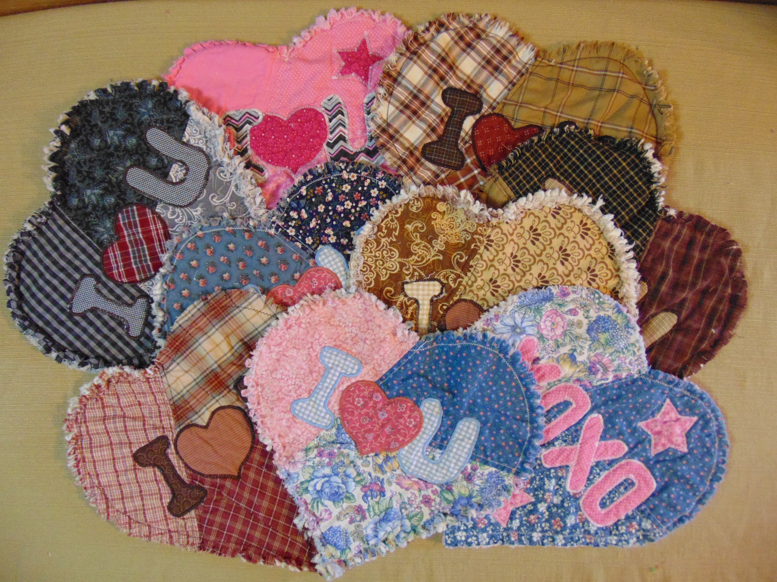 More 11 Rag Quilt Patchwork Heart Trivets Great Gift | Etsy