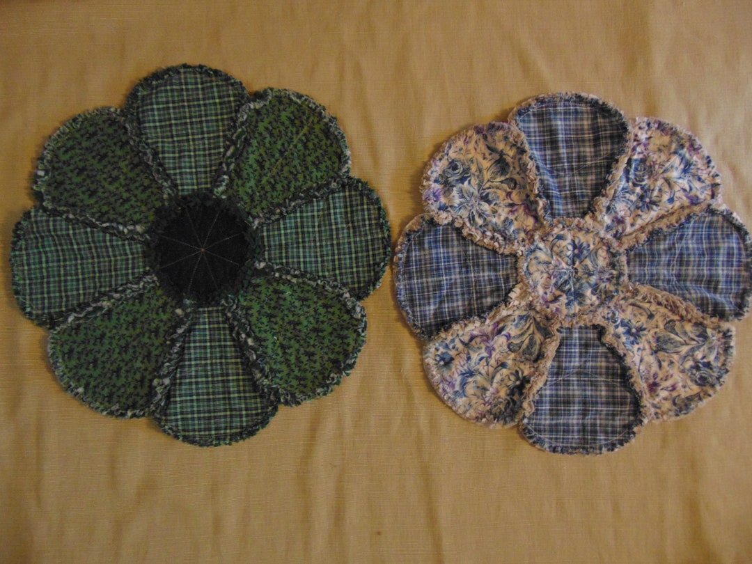 Plaid & Floral Country Rag Quilt 16 Candle Mats Centerpiece Choice of ...