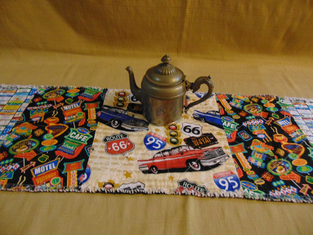 Route 66 Rag Quilt Slat Table Runner 12" X 40" - Etsy