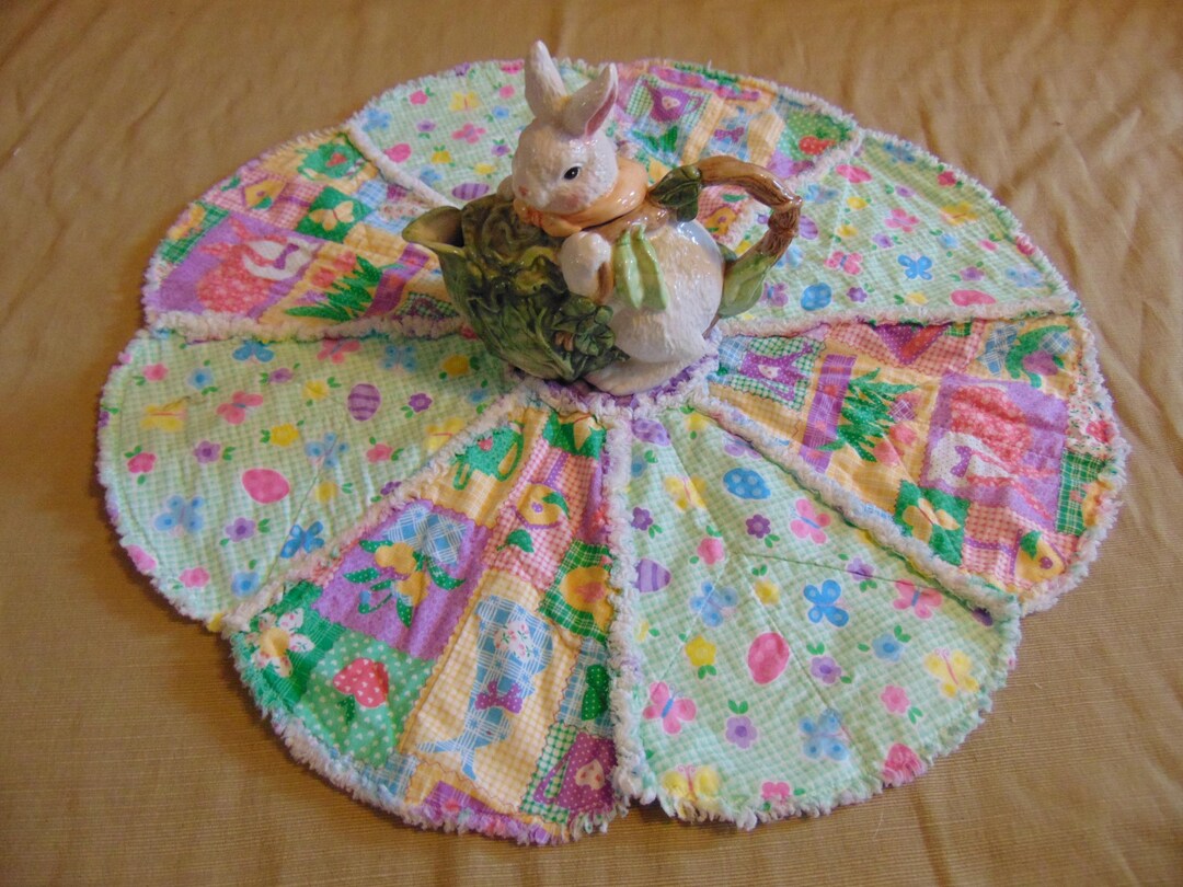 XL Easter Gingham Patchwork 26 Rag Quilt Candle Mat Table Centerpiece ...