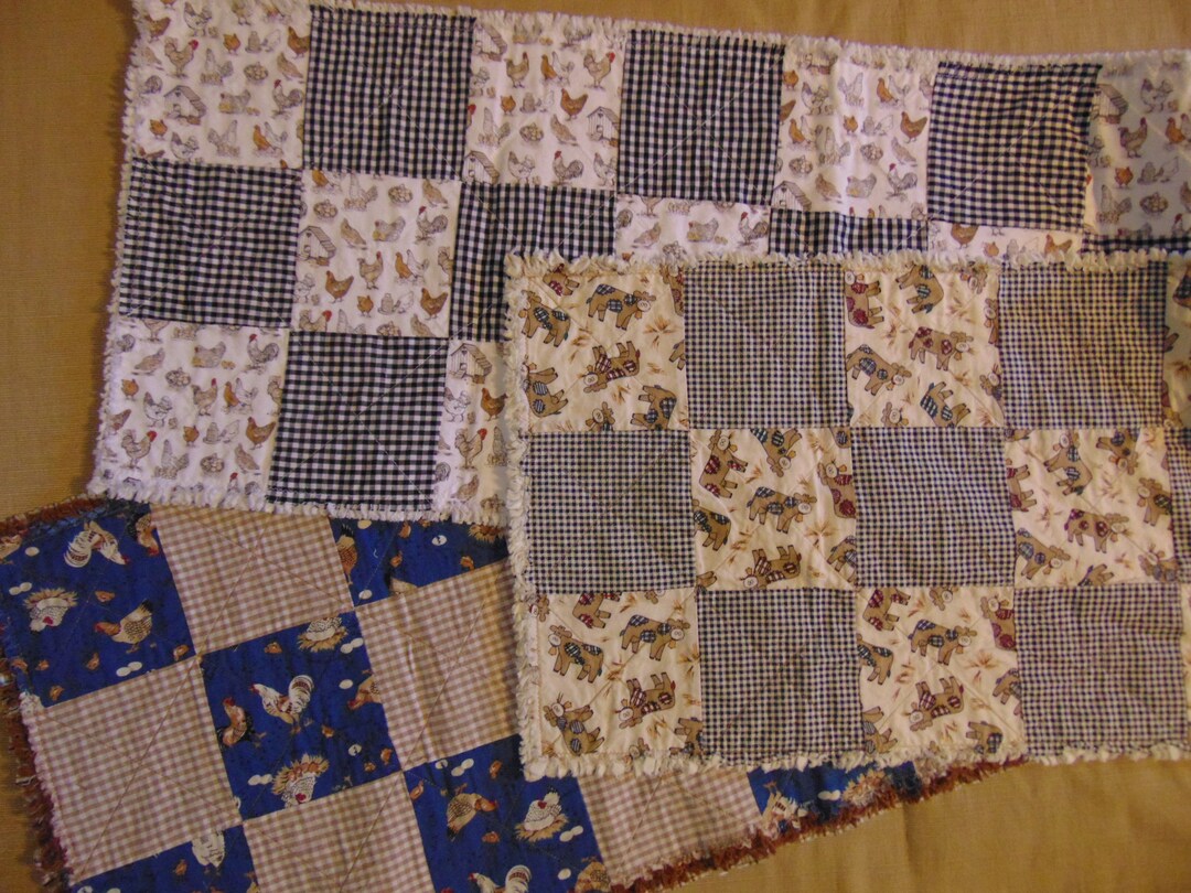 Farm Rag Quilt Checkerboard Patchwork Table Runner 14" X 40" Choice of ...