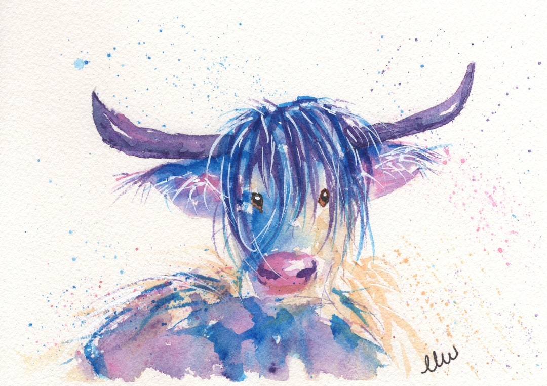 Highland Cow, Pastel Highland Cow, Cow, Pastels, Watercolor, Digital ...