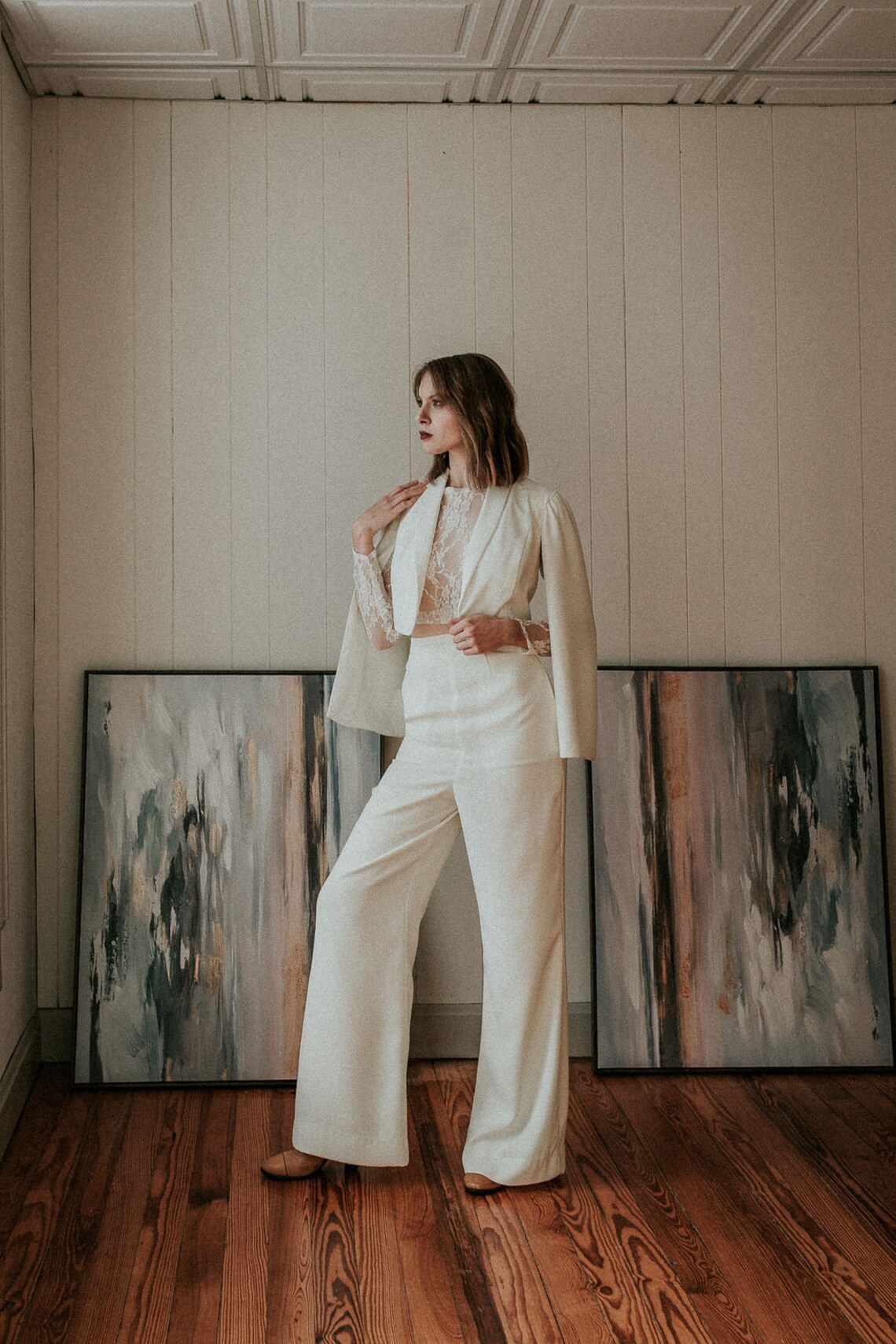 Modern Bridal Suit Wide Leg Cape Sleeves Wedding Dress - Etsy