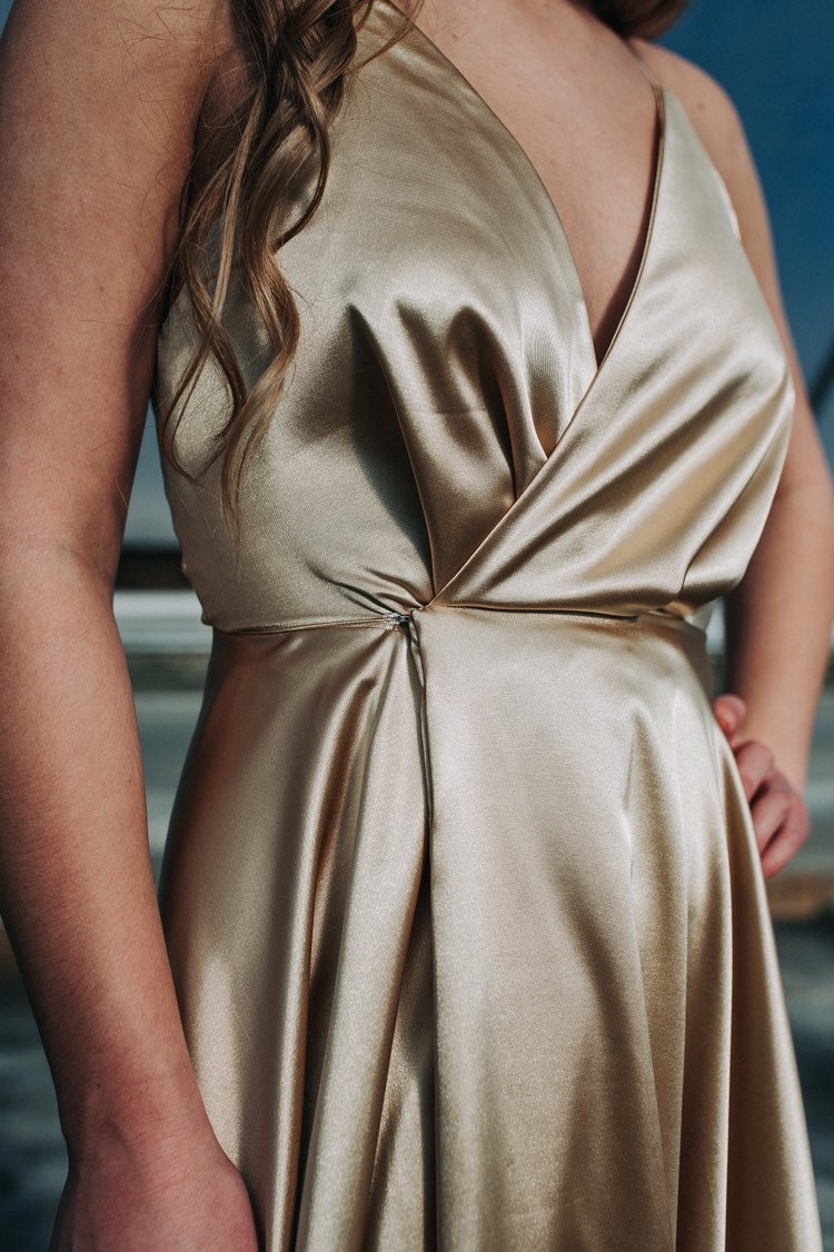 Satin Prom Dress, Bridesmaid Dress, Wrap Dress, Simple ...