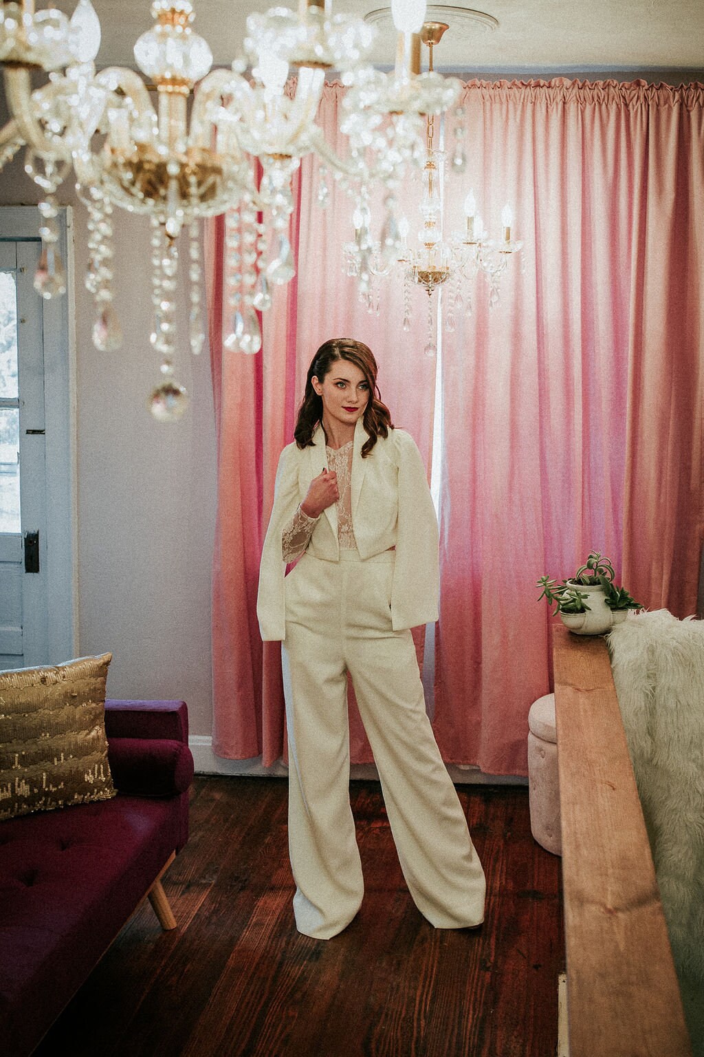 Modern Bridal Suit Wide Leg Cape Sleeves Wedding Dress | Etsy