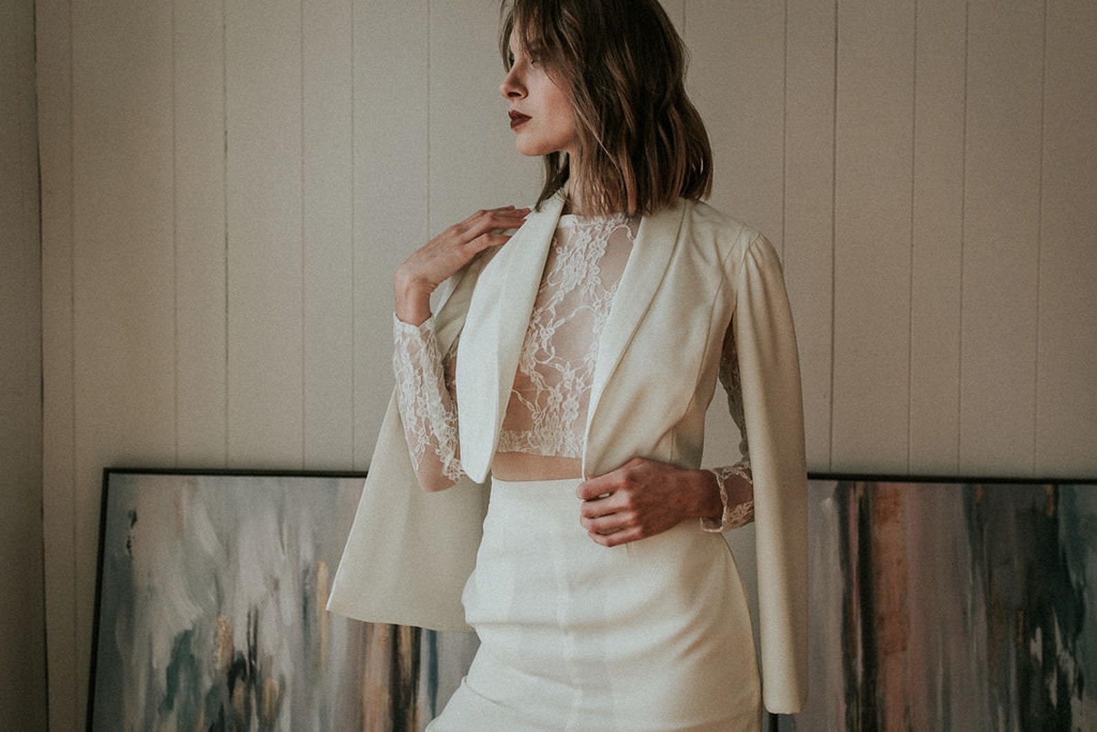 Modern Bridal Suit Wide Leg Cape Sleeves Wedding Dress | Etsy