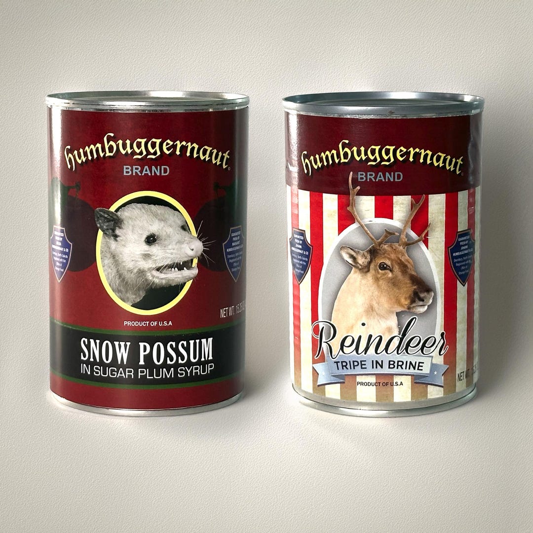 2 Funny Animal Canned Food Labels "snow Possum & Reindeer Tripe" Gag ...