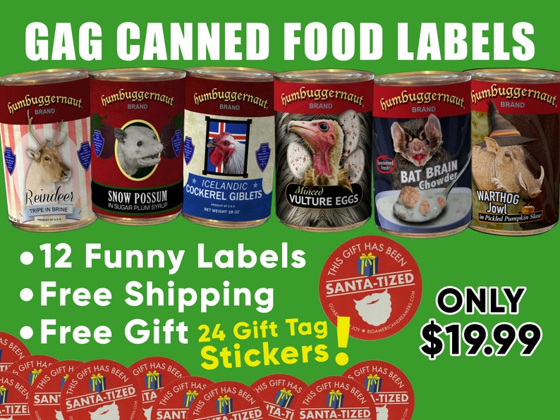 12 Gag Gift Canned Food Labels, 24 Gift Tag Stickers + Free Shipping - Etsy