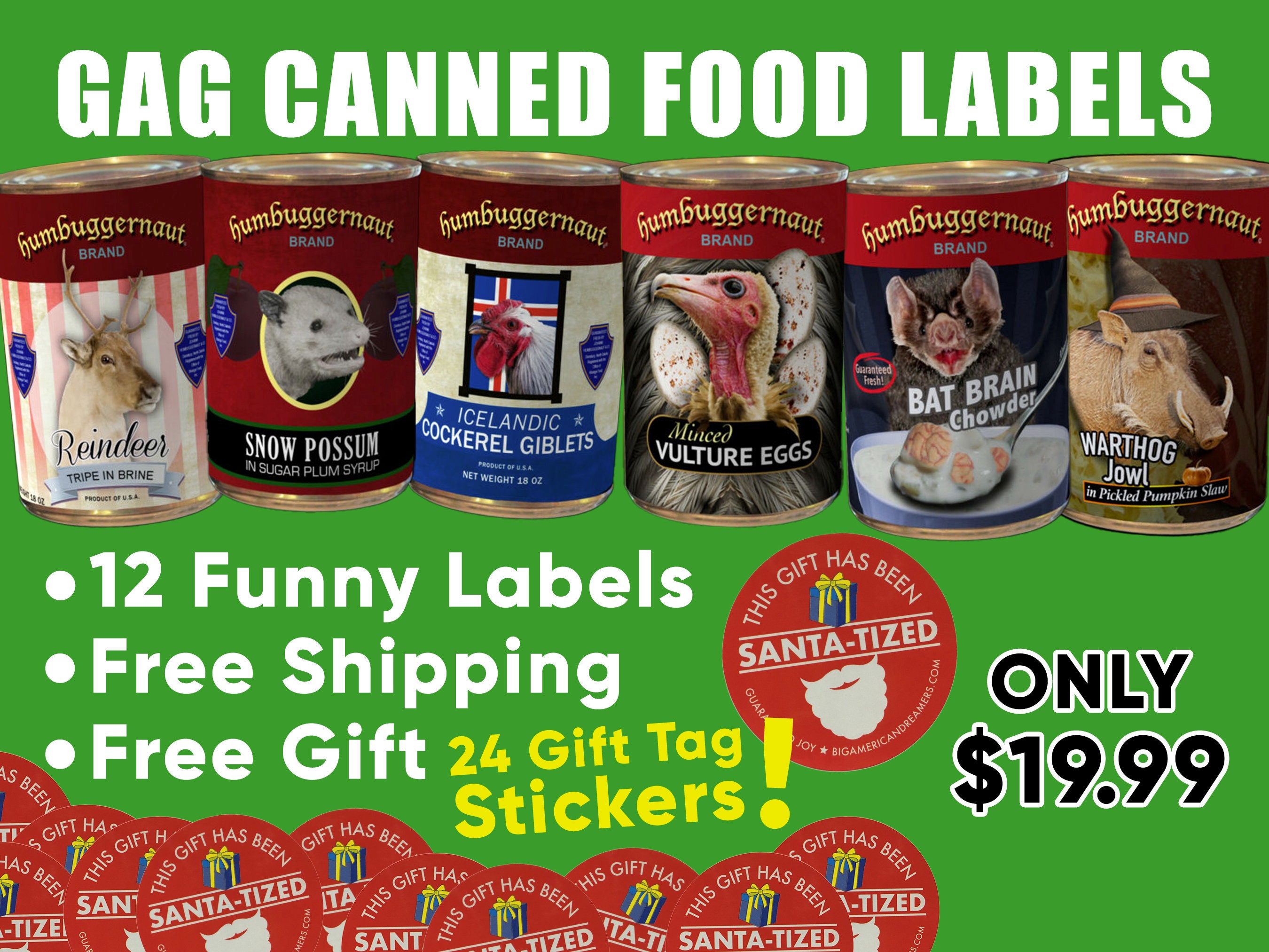 12 Gag Gift Canned Food Labels, 24 Gift Tag Stickers + Free Shipping - Etsy