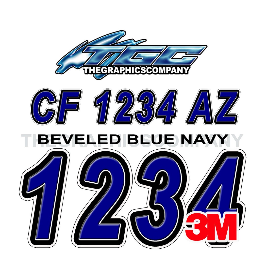 Beveled Blue Aluminum Boat Registration Numbers and Letters Decals ...