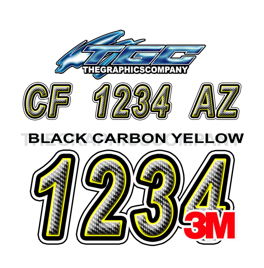 Black Carbon Yellow Boat Registration Numbers and Letters Decals Vinyl ...