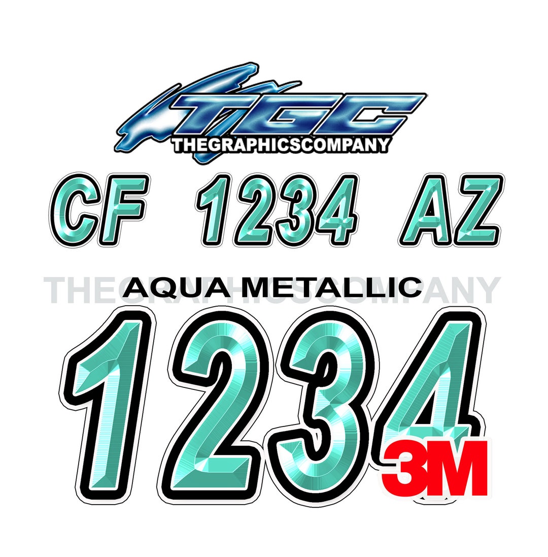 Aqua Metallic Boat Registration Numbers and Letters Decals Names and ...