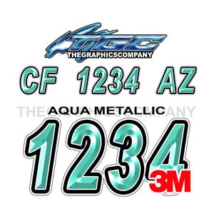 Aqua Metallic Boat Registration Numbers and Letters Decals Names and ...