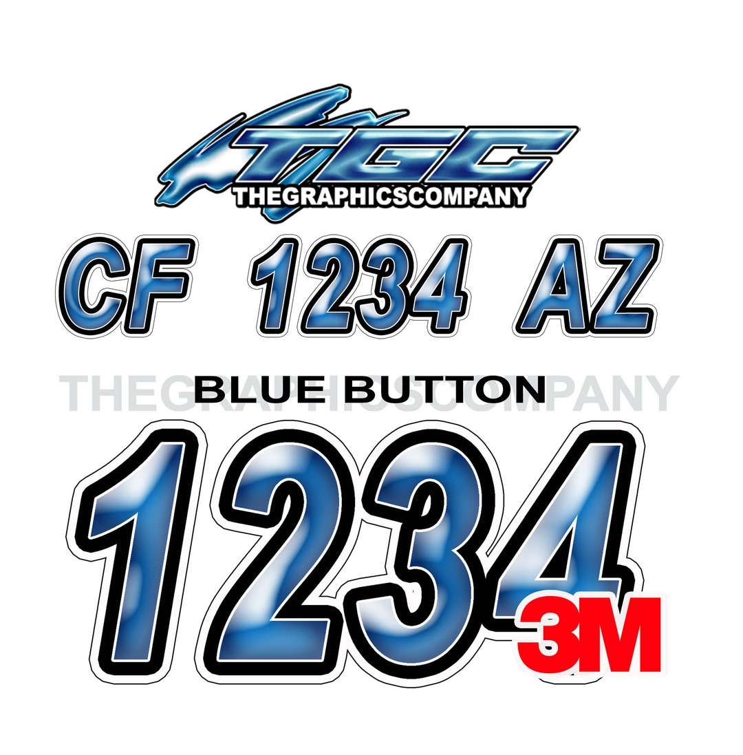 Blue Button Boat Registration Numbers and Letters Decals Vinyl Names ...