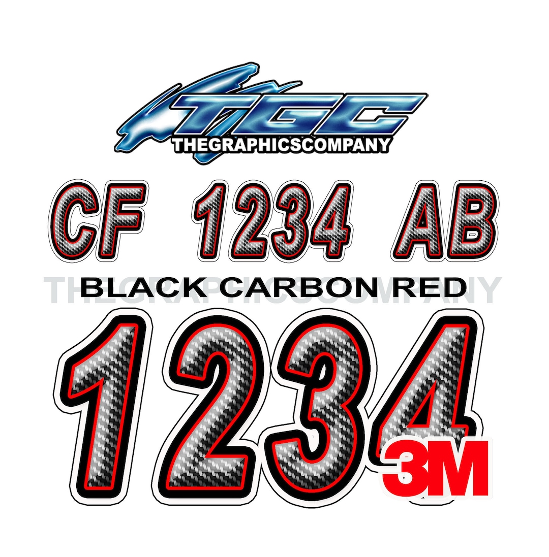 Black Carbon Red Registration Numbers and Letters Decals Vinyl Names ...