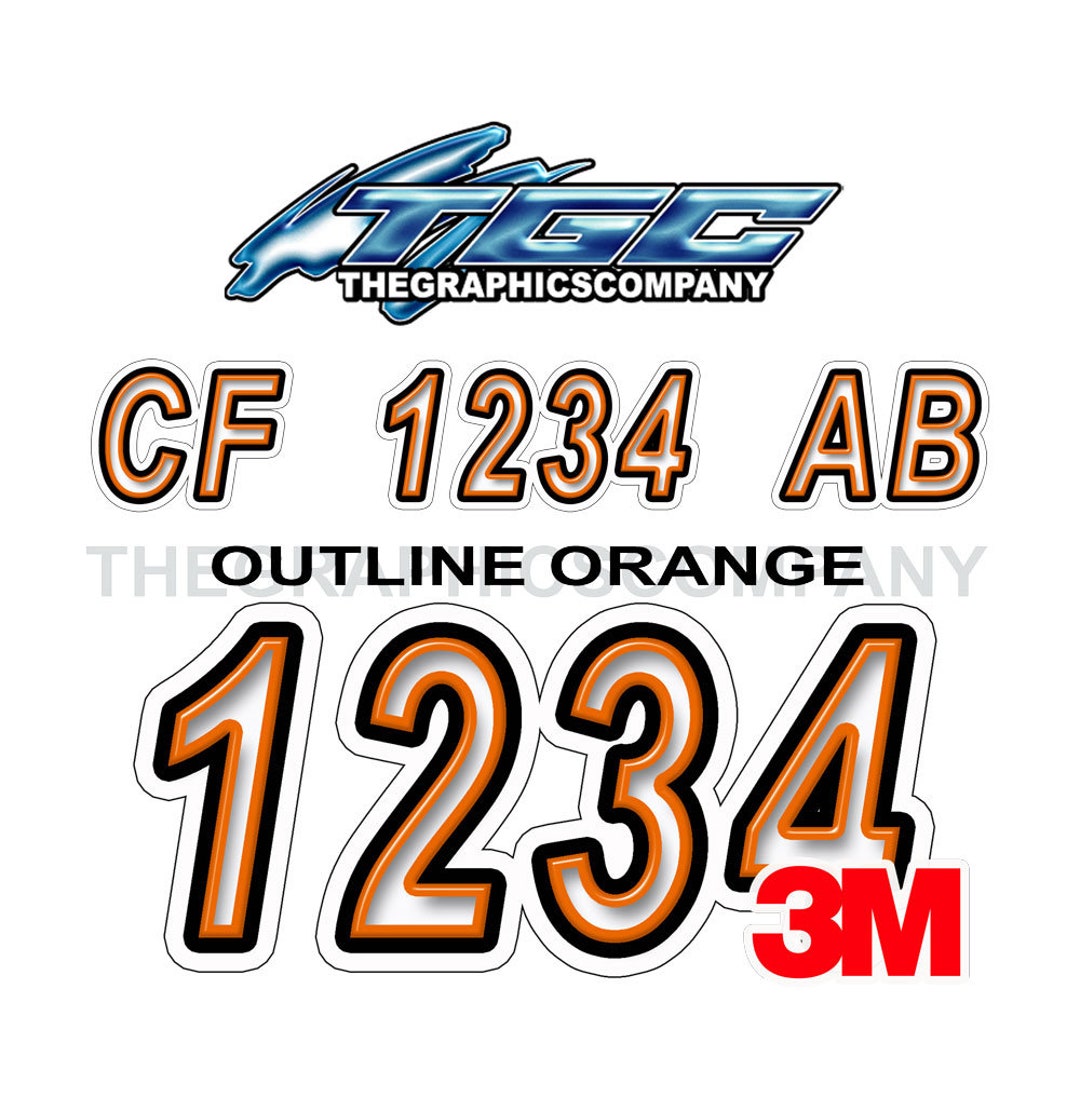 Outline Orange Boat Registration Numbers and Letters Decals Vinyl Names ...