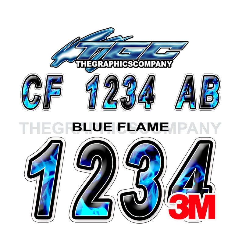 Blue Flame Boat Registration Numbers and Letters Decals Vinyl Names and ...