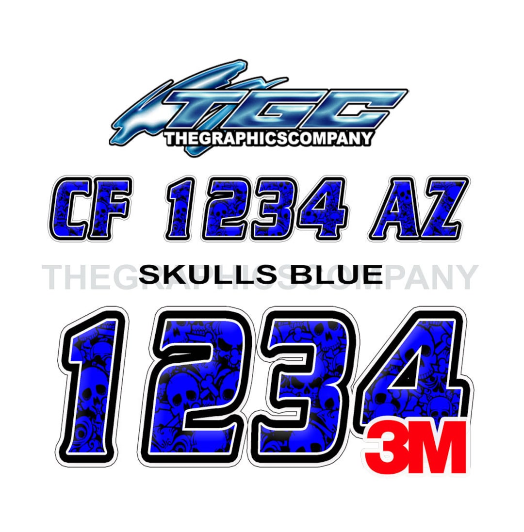 Skulls Blue Boat Registration Numbers and Letters Decals Vinyl Names ...