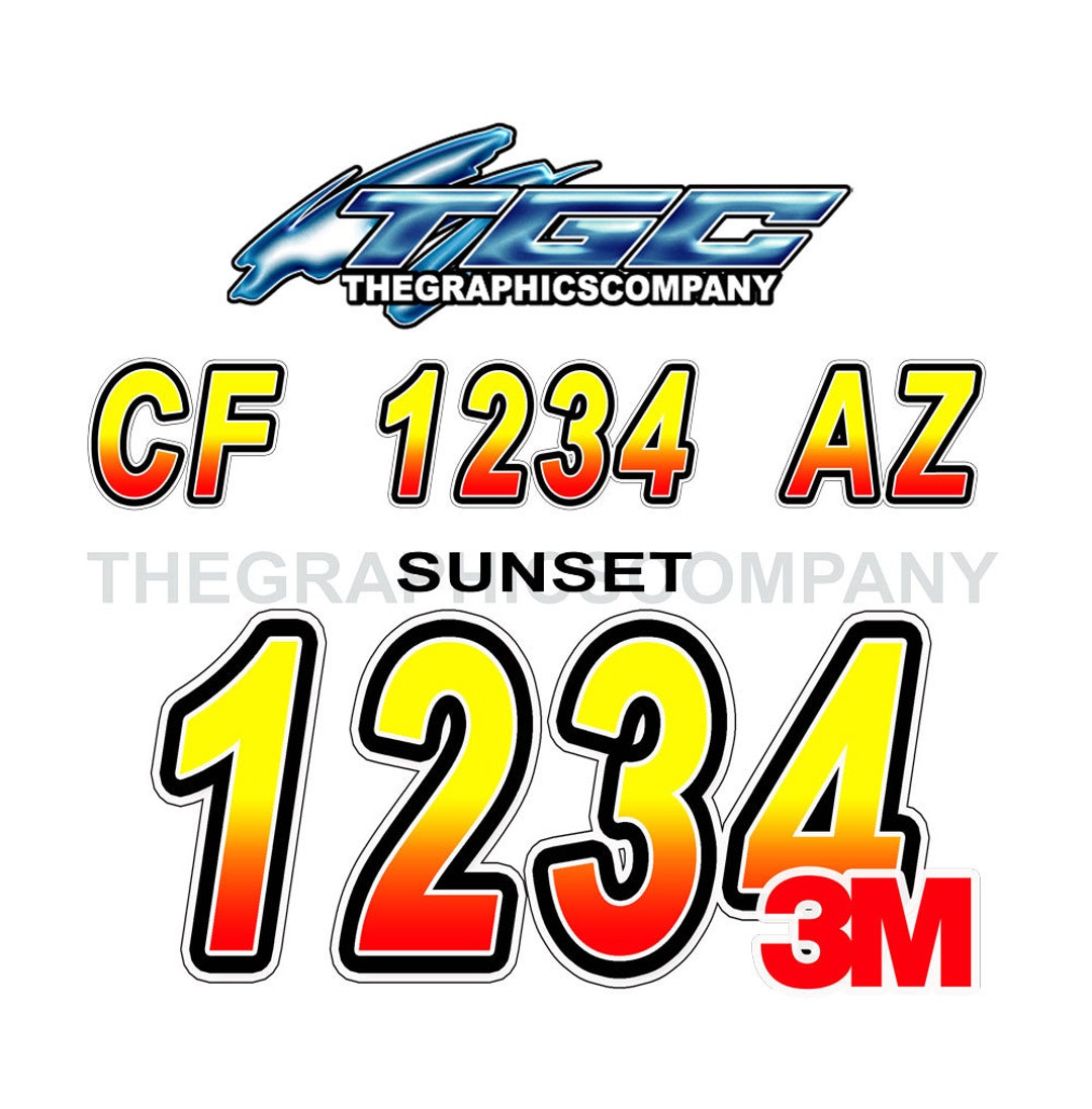 Sunset Registration Numbers and Letters Decals Vinyl Names and Custom ...