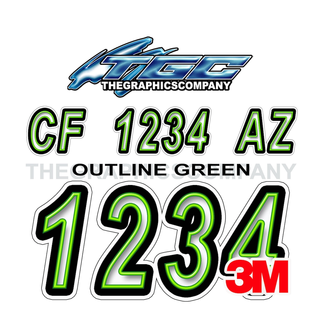 Outline Green Registration Numbers and Letters Decals Vinyl Names and ...