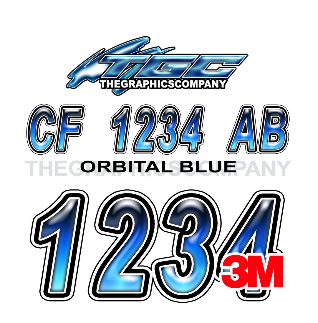 Orbital Blue Boat Registration Numbers and Letters Decals Vinyl Names ...