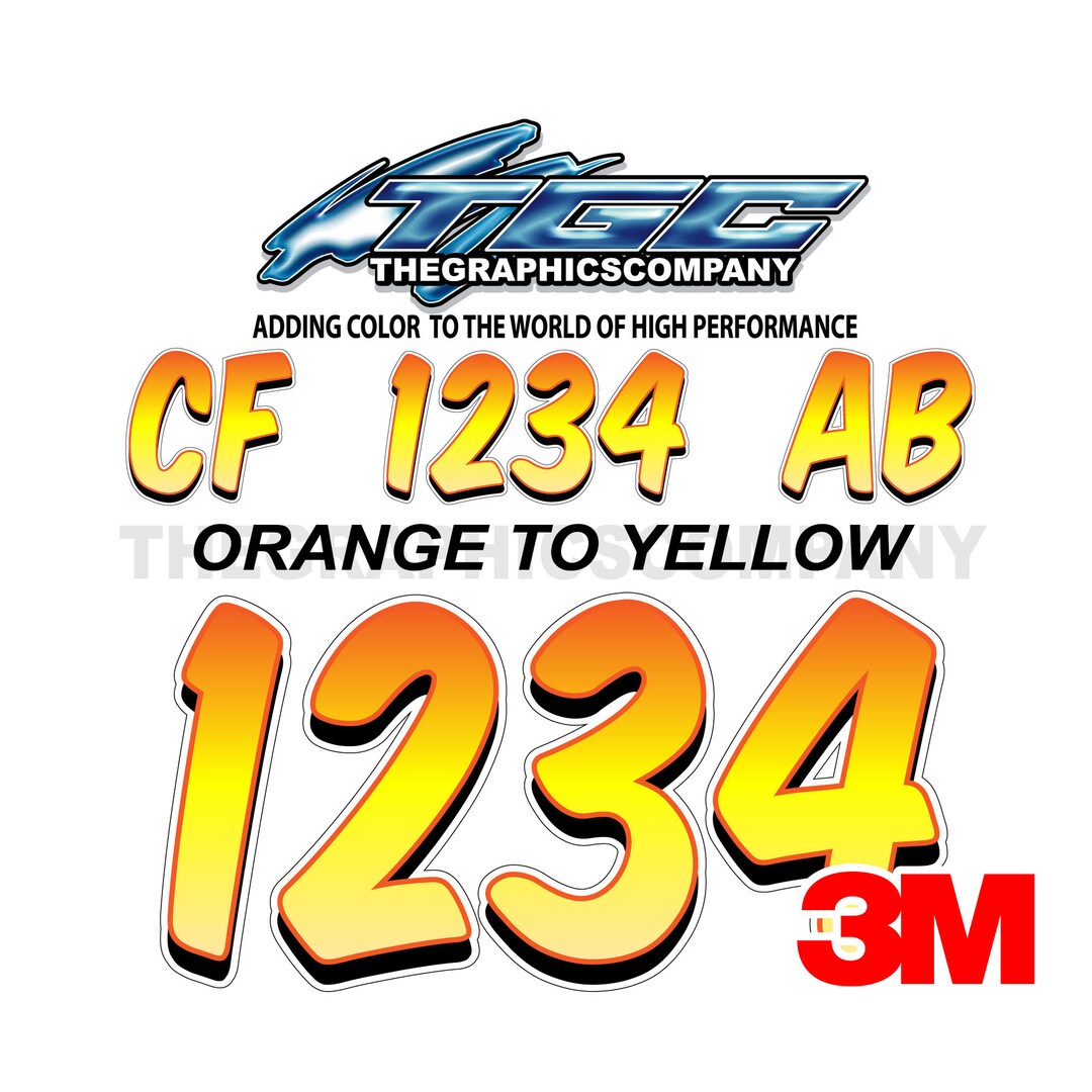 Orange to Yellow Registration Numbers and Letters Decals Vinyl Names ...