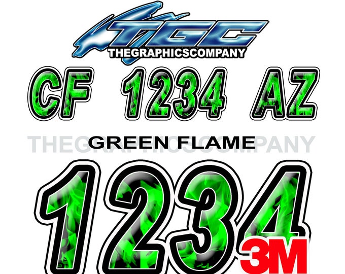 Green Flame Registration Numbers and Letters Decals Vinyl - Etsy