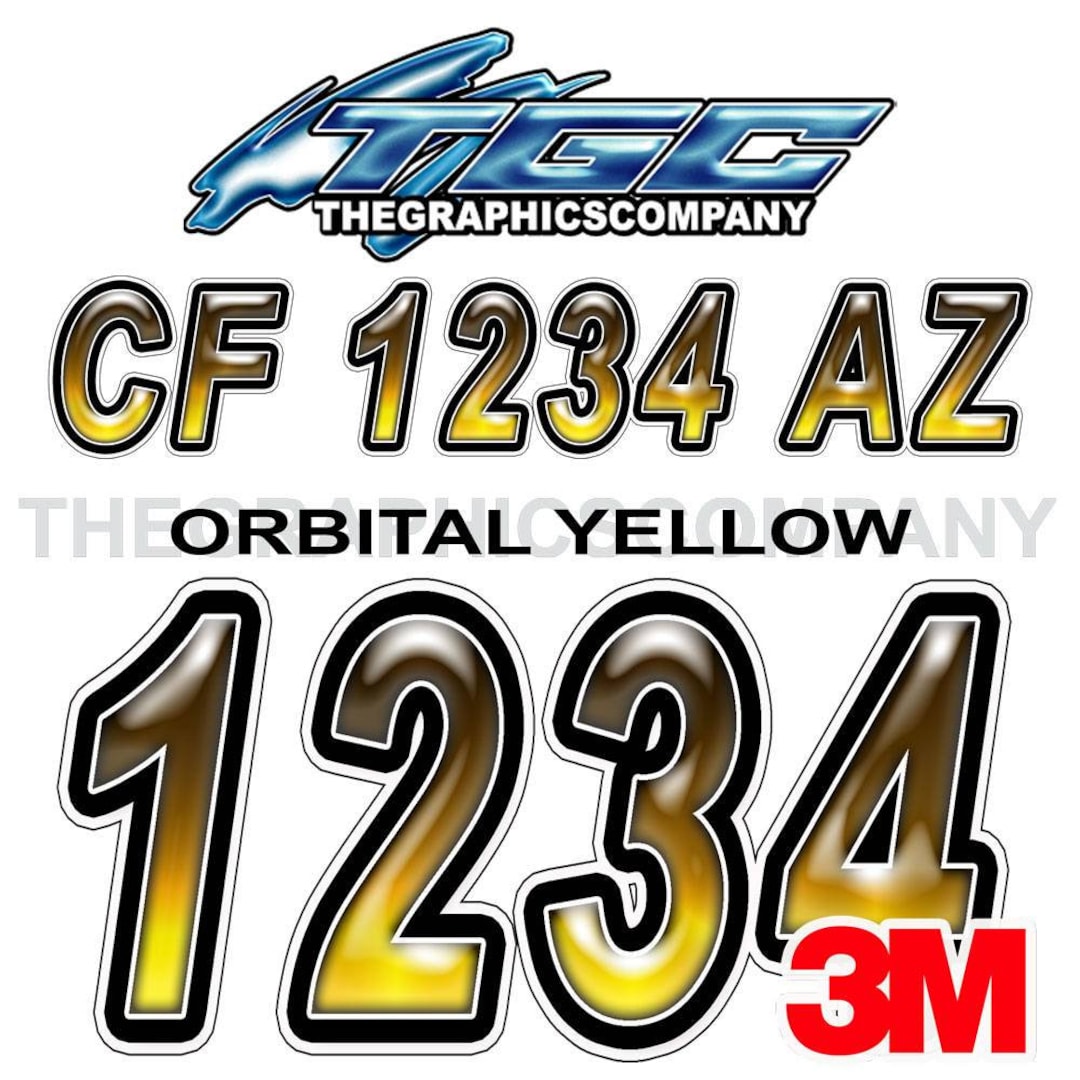 Orbital Yellow Boat Registration Numbers and Letters Decals Vinyl Names ...