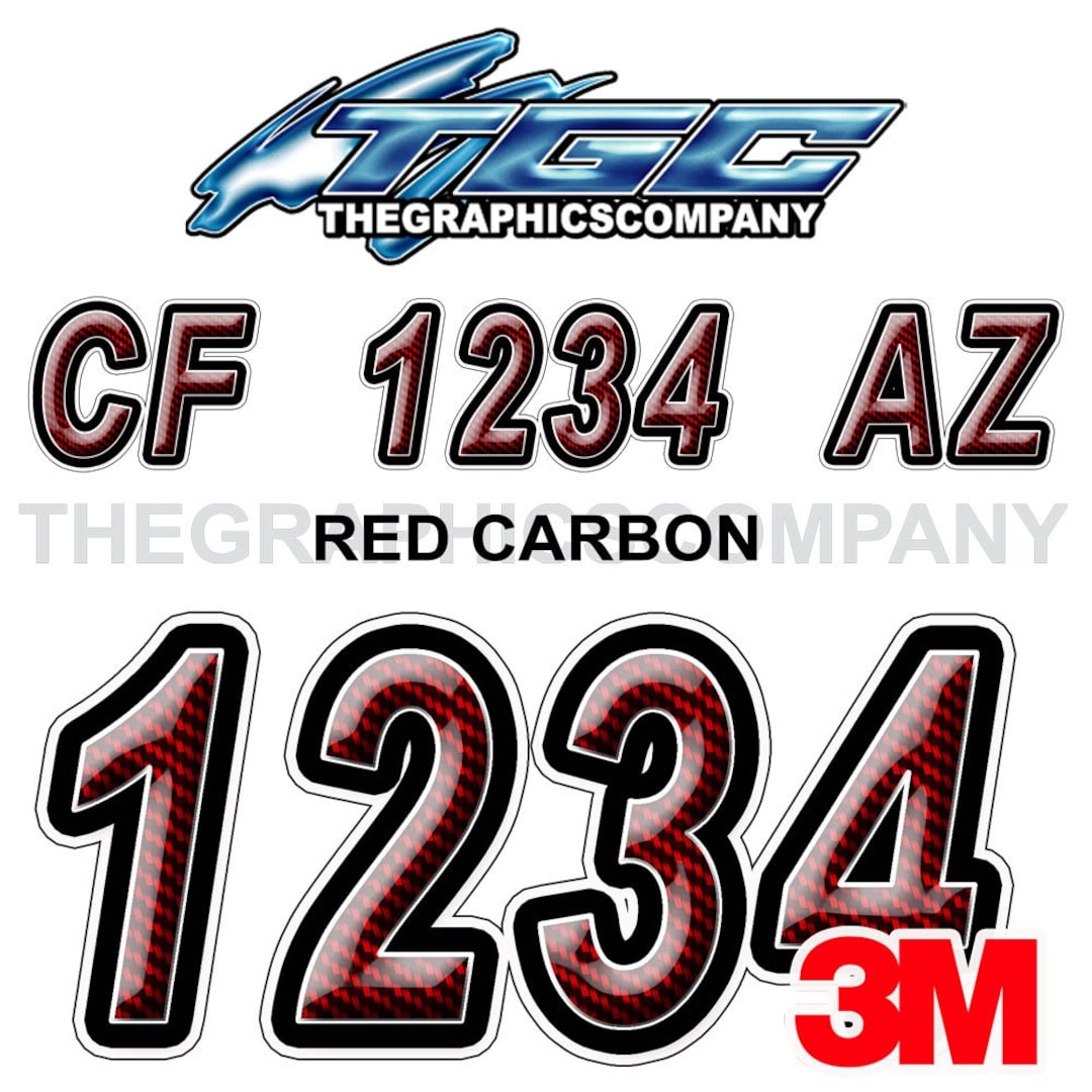 Red Carbon Registration Numbers and Letters Decals Vinyl Names and ...