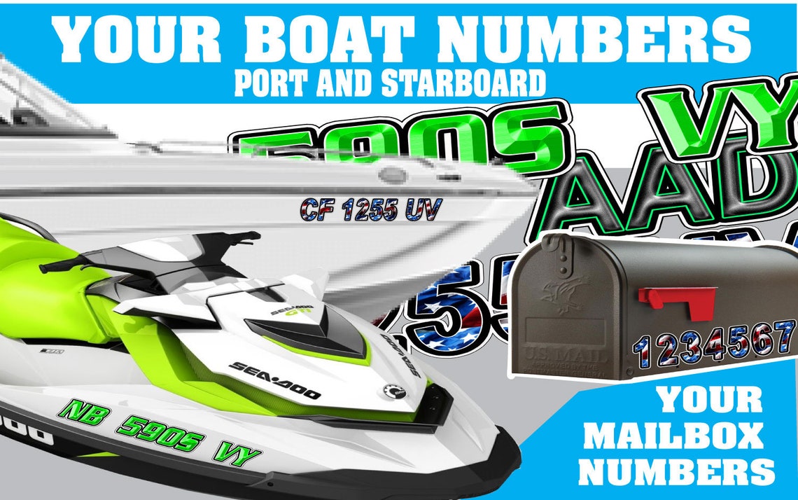 Beveled Blue Badaboom Boat Registration Numbers and Letters Decals ...
