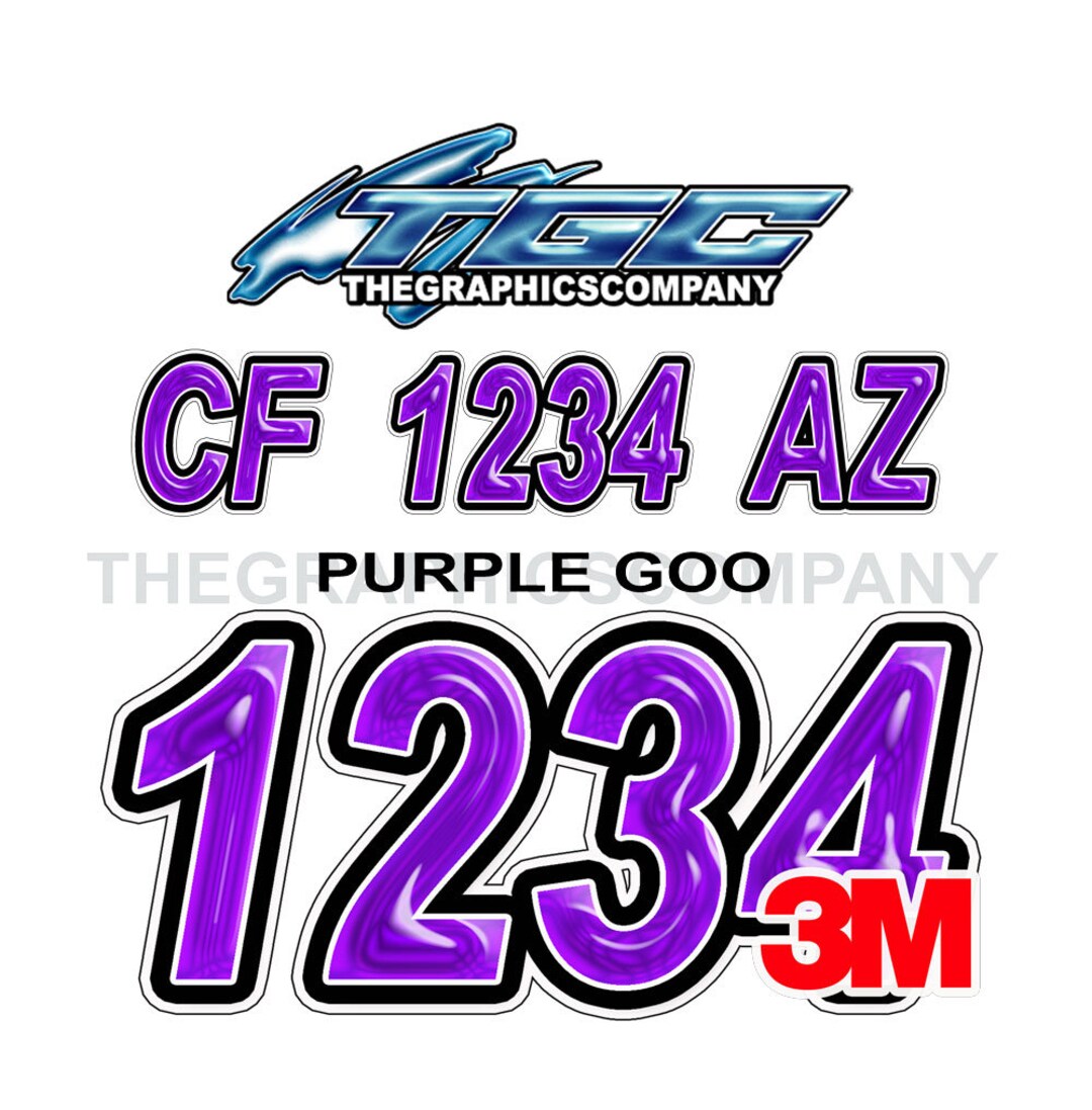 Purple Goo Registration Numbers and Letters Decals Vinyl Names and ...