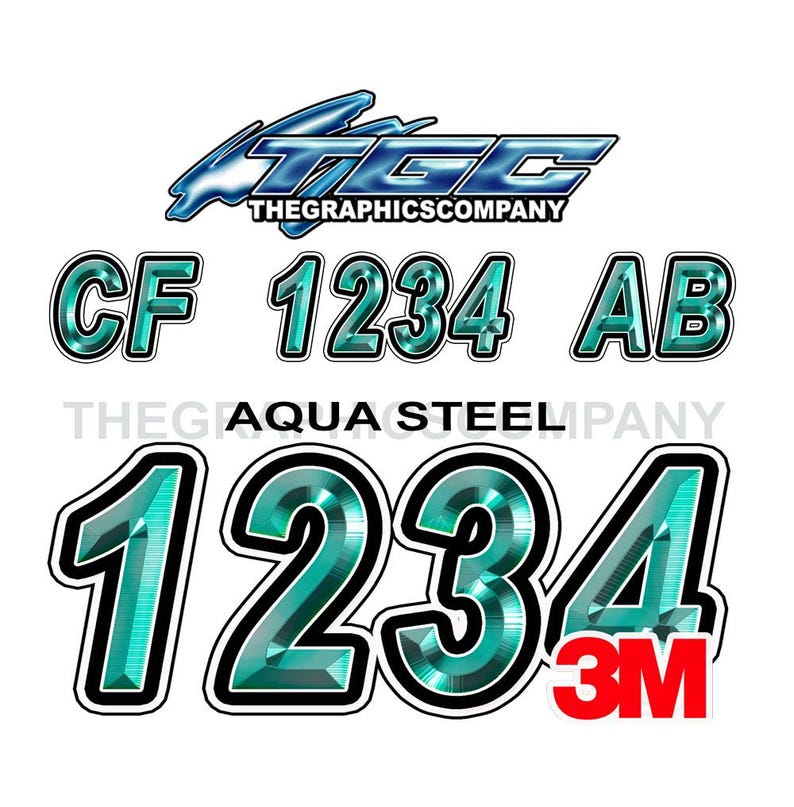 Aqua Steel Boat Registration Numbers or Letter Decals Names and Custom ...