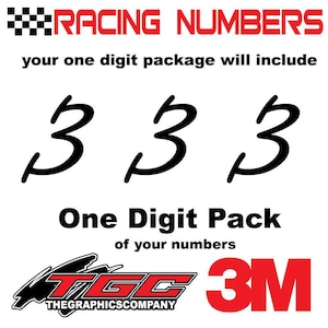 3" Inch Tall Racing Numbers Vinyl Decals Stickers MX ATV Boat Car Truck ...