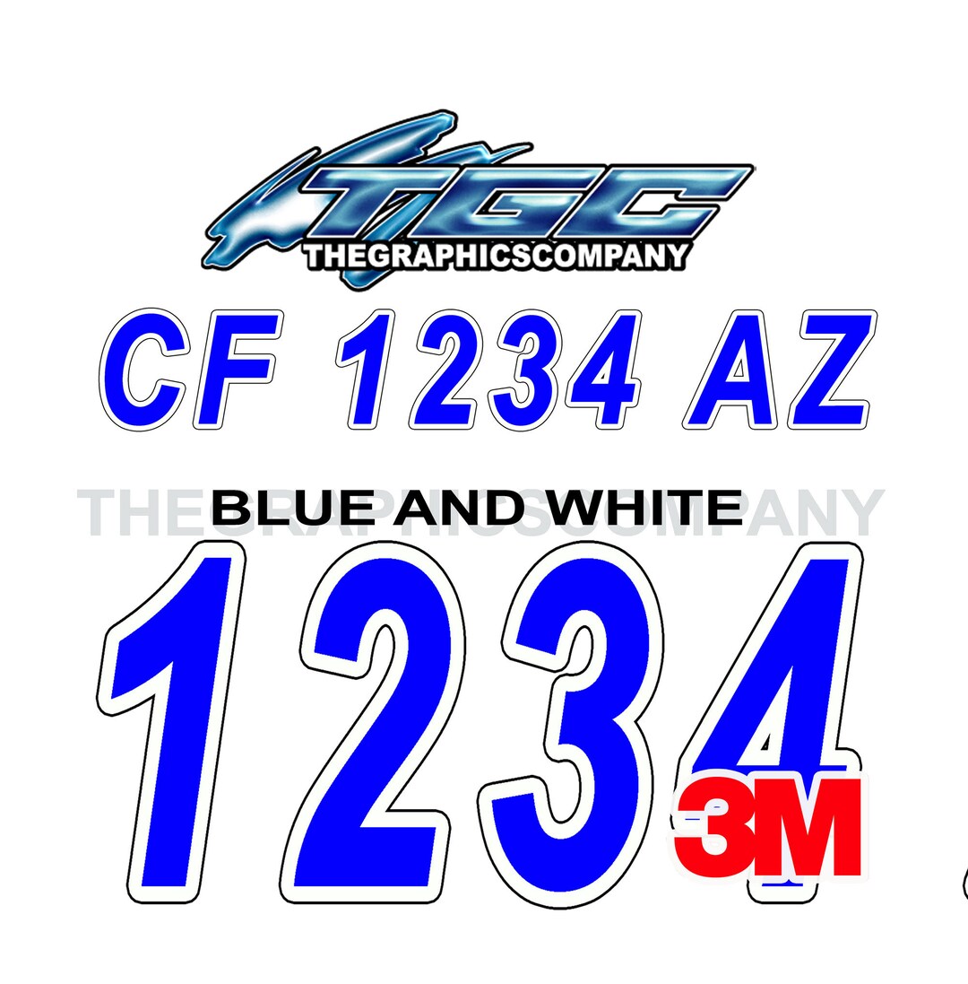 Blue and White Boat Registration Numbers and Letters Decals Vinyl Names ...