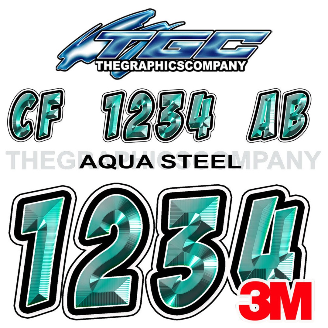 Aqua Steel Badaboom Boat Registration Numbers and Letters Decals Names and Custom Text Stickers ...
