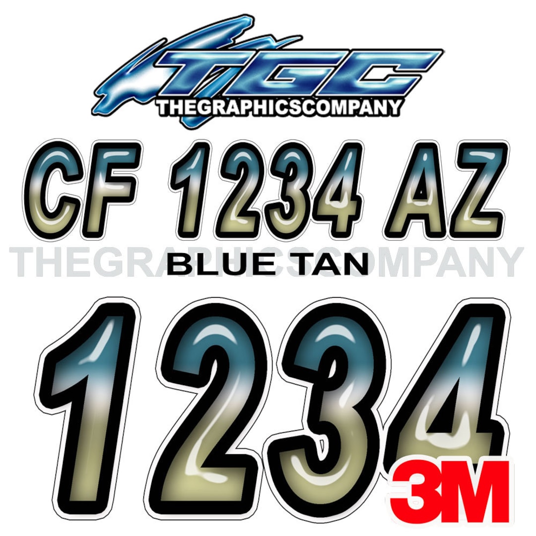 Blue Tan Boat Registration Numbers and Letters Decals Vinyl Names and ...