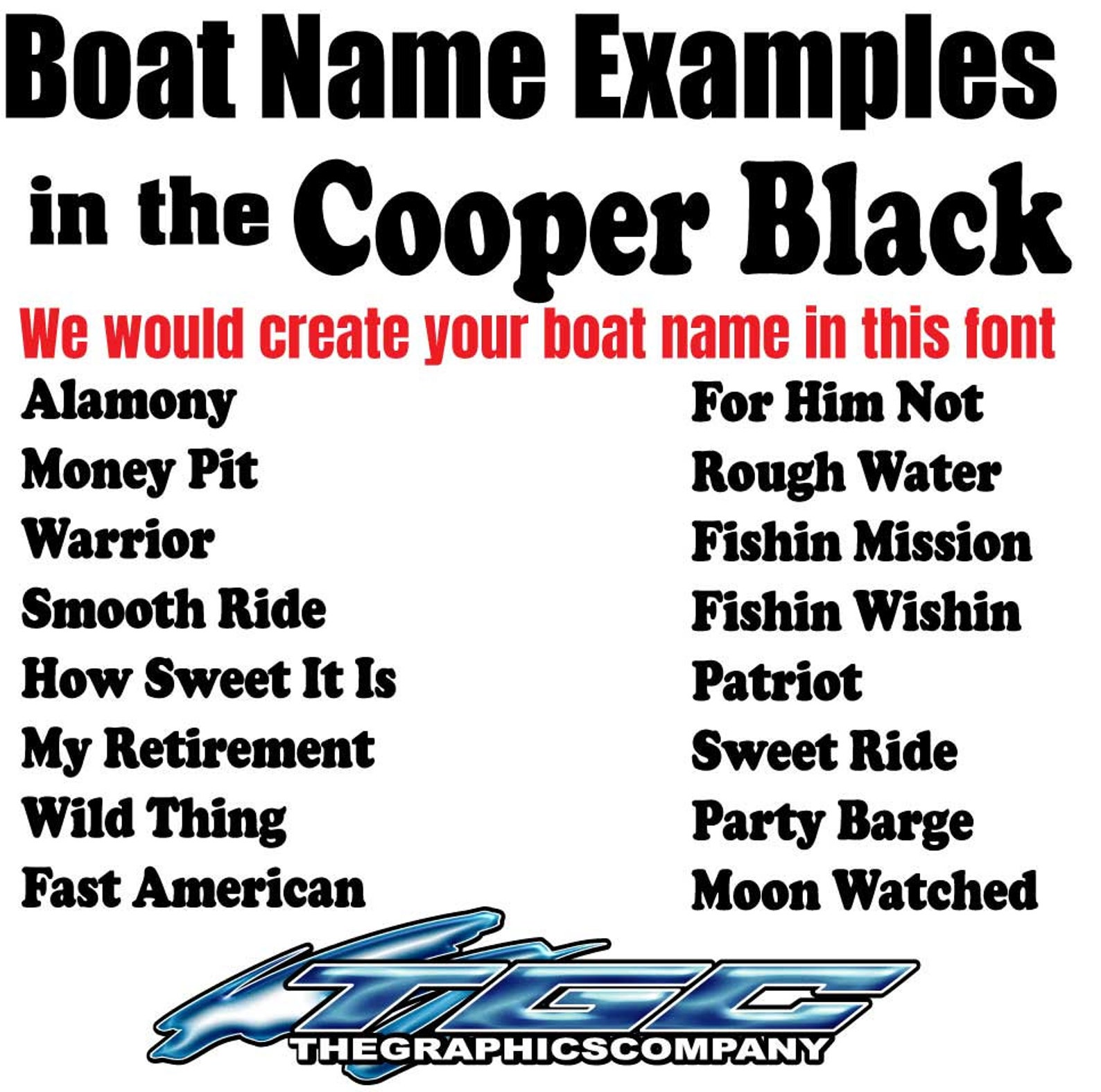 Custom Boat Names Vinyl Decals and Stickers Cooper Black Font - Etsy