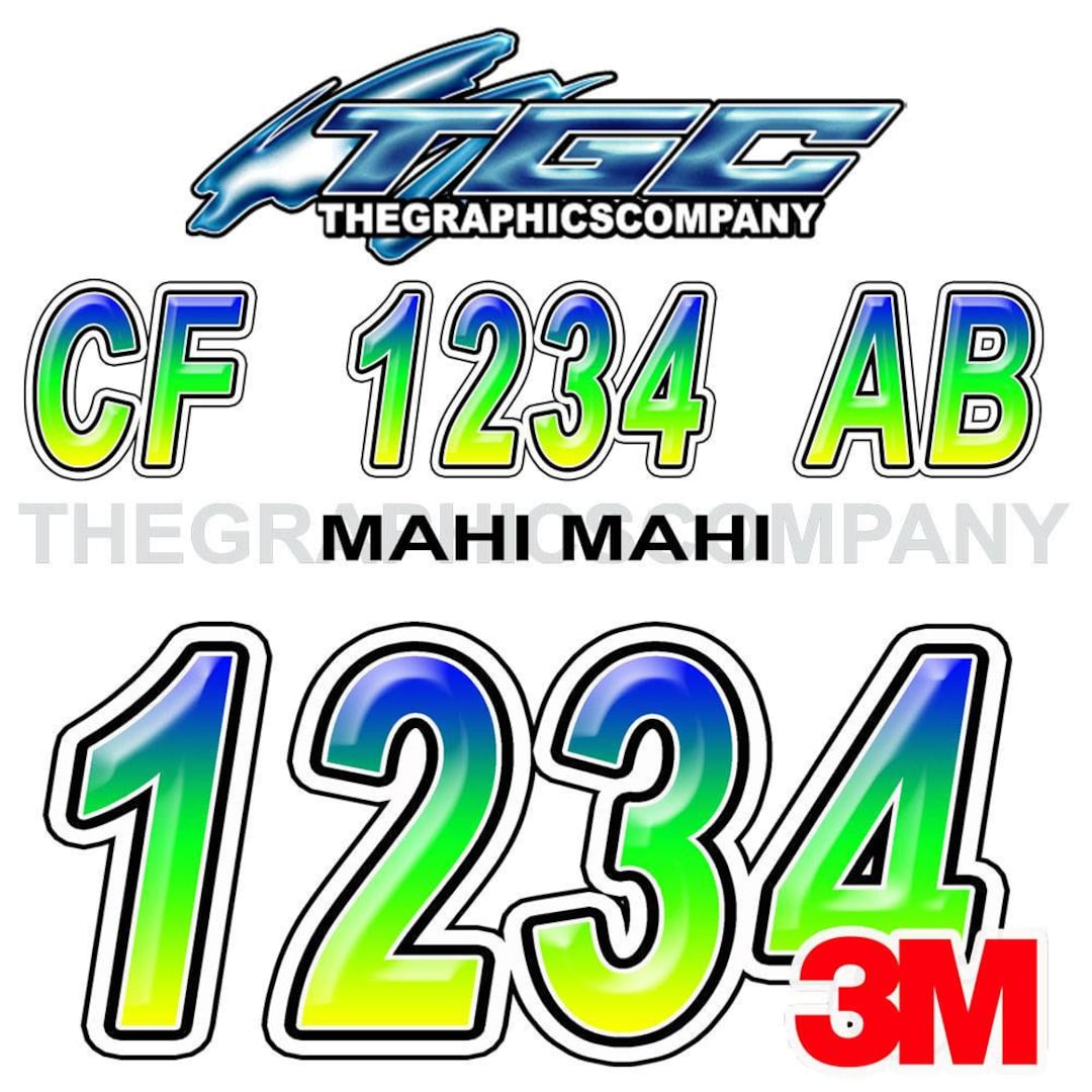 Mahi Mahi Metallic Registration Numbers and Letters Decals Vinyl Names ...